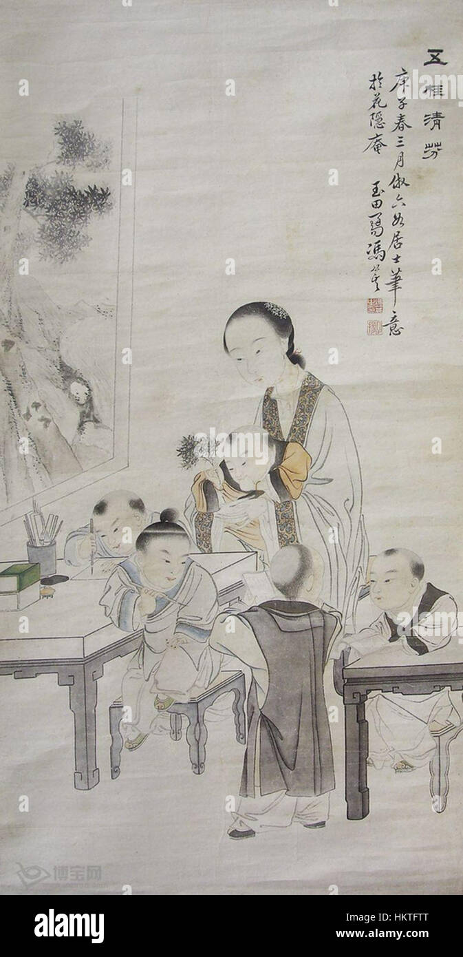 'Five Sons' by Feng Ji is a painting that depicts five sons engaged in ...