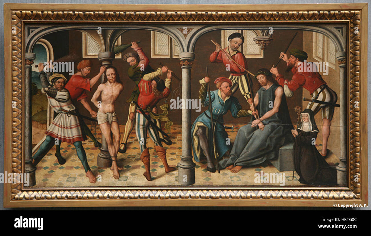 This artwork depicts the scene of Flagellation and Crowning of Thorns ...
