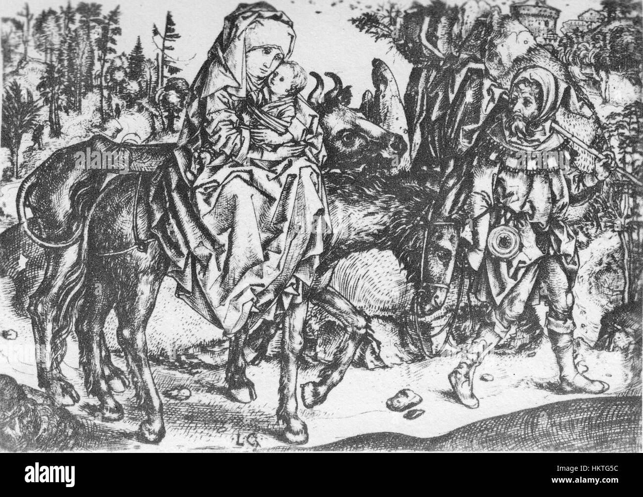 This artwork, titled 'Flight into Egypt', depicts the biblical journey ...