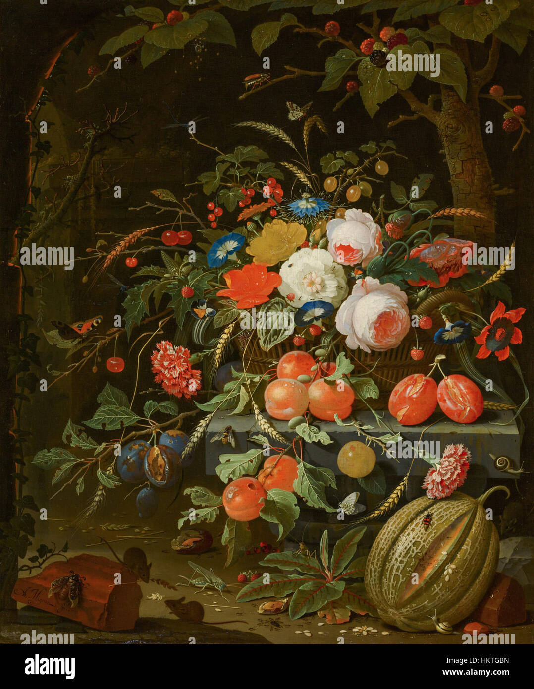 'Flowers and Fruit' by Abraham Mignon, housed in the Mauritshuis Museum ...