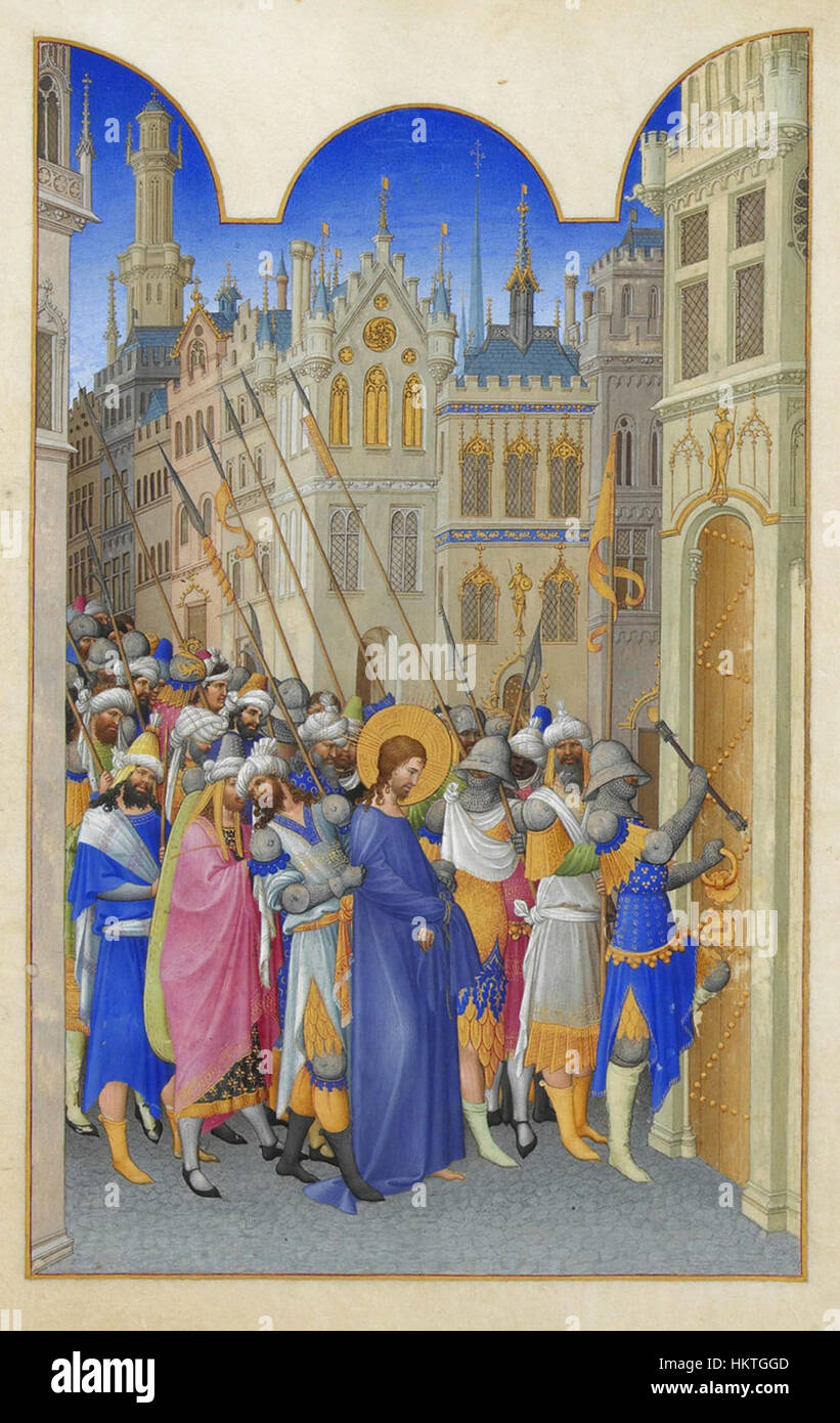 Folio 143r from a historical manuscript depicts the biblical scene of ...