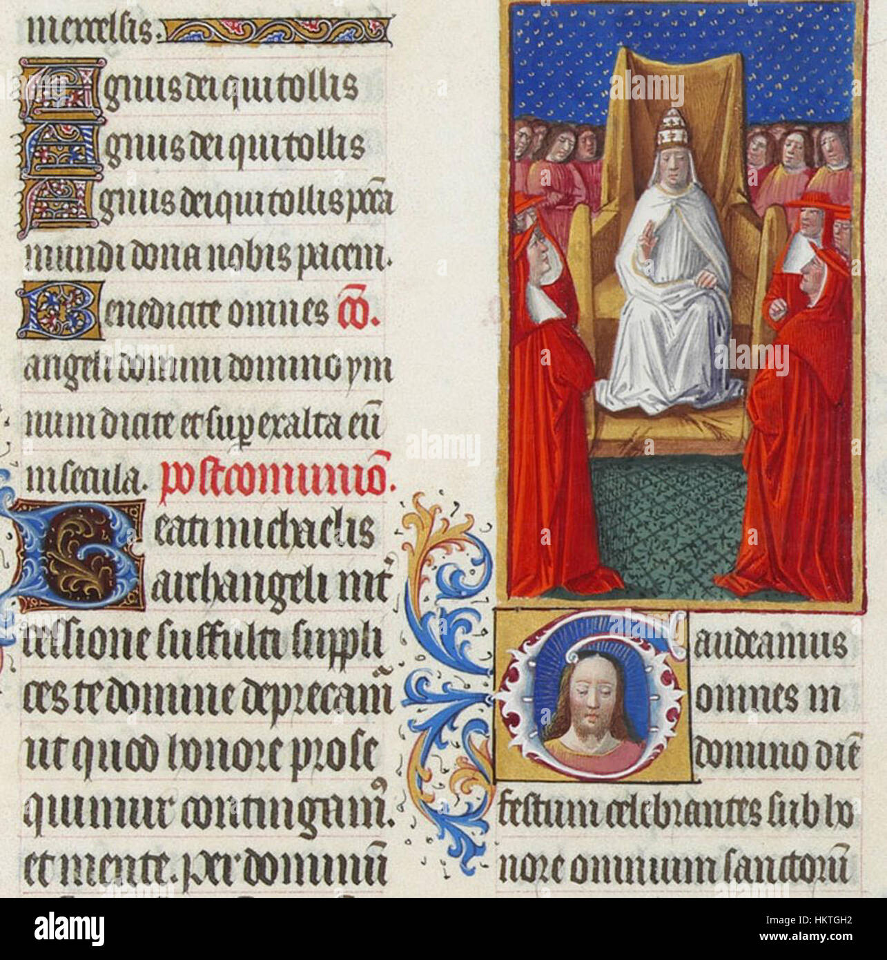 An illumination from a medieval manuscript, showing the Pope and his ...