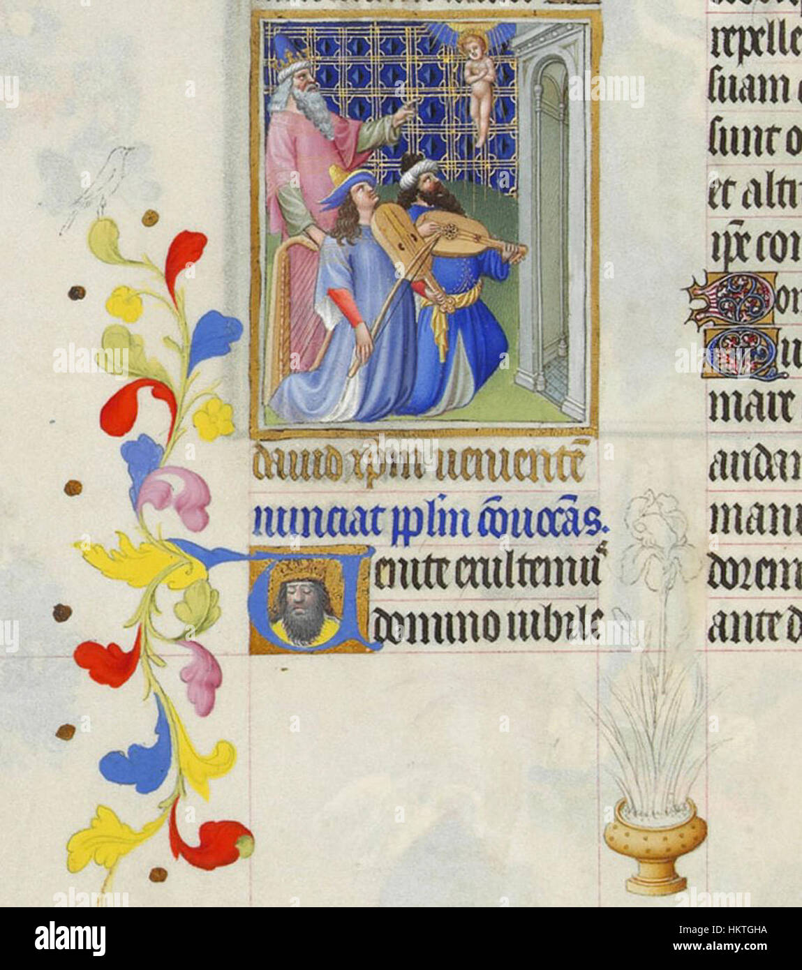 Folio 26v from an illuminated manuscript illustrates the prophet David ...