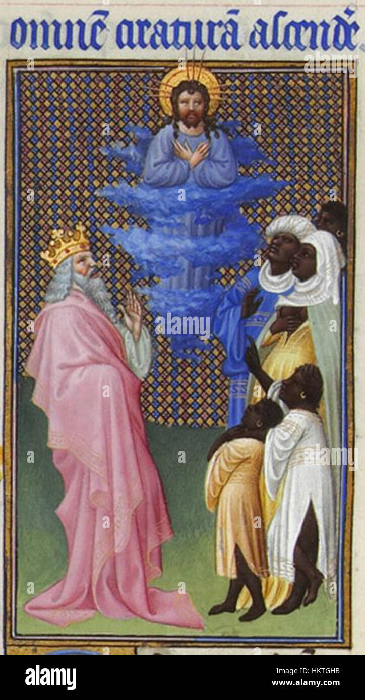 Folio 27v from a medieval manuscript shows the biblical figure David ...