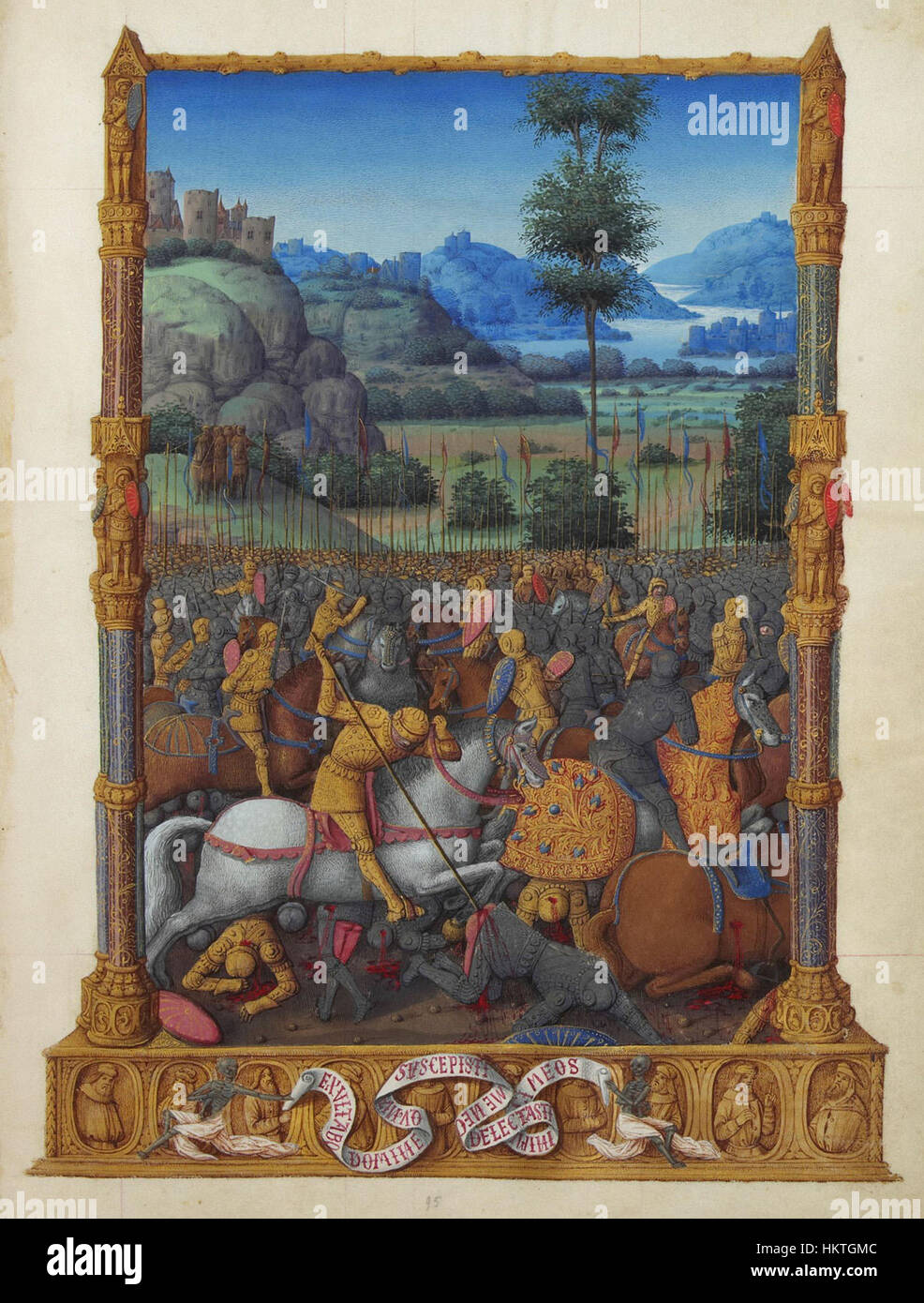 Folio 95r of the *Bible Moralisée* depicts the biblical story of David ...