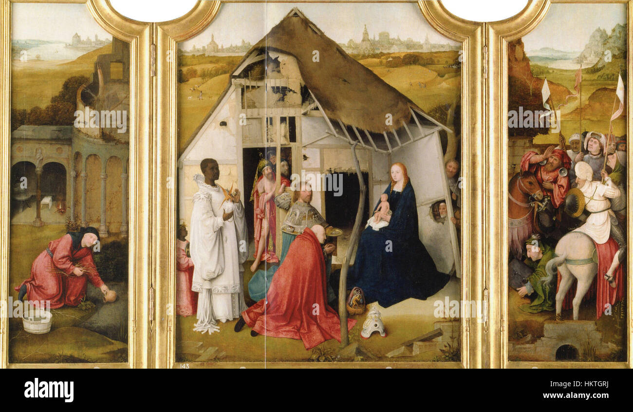 This painting, attributed to a *Follower of Hieronymus Bosch*, depicts the *Adoration of the ...