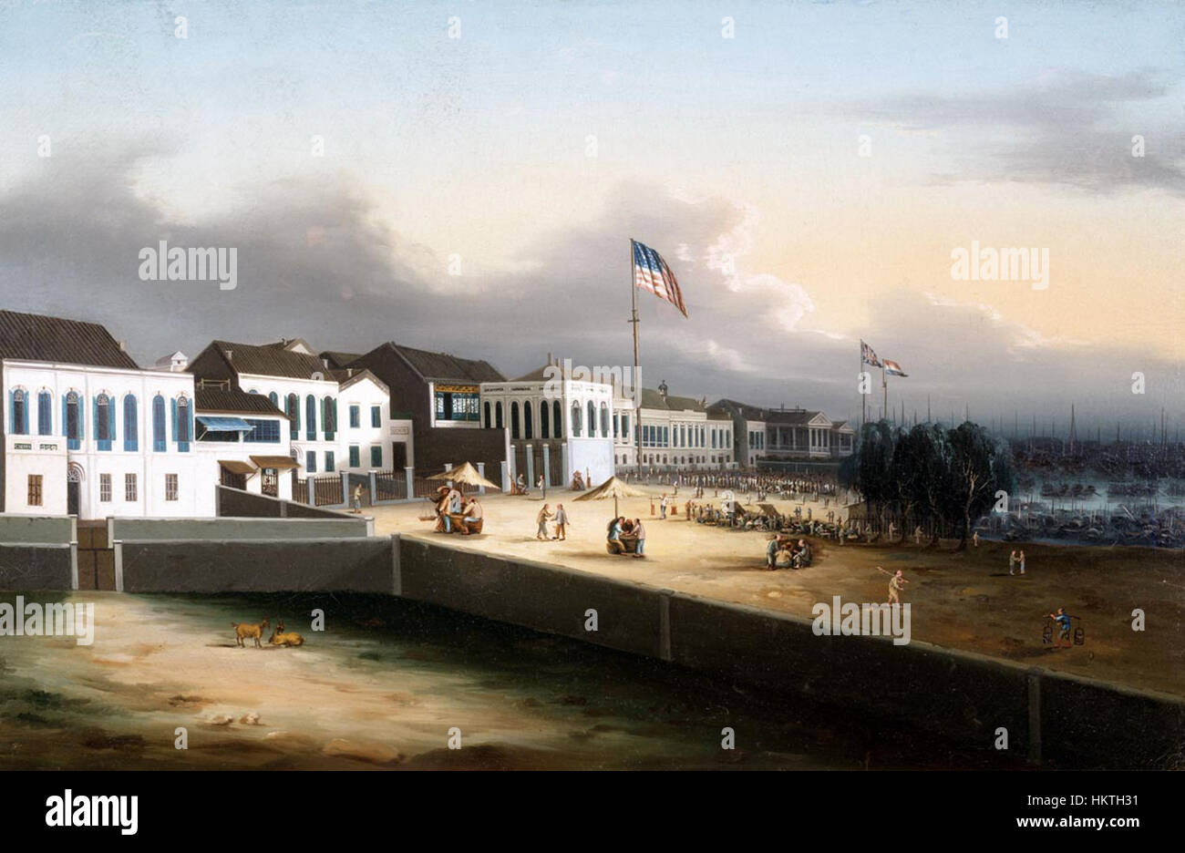 This painting depicts foreign factories in Canton (modern-day Guangzhou ...