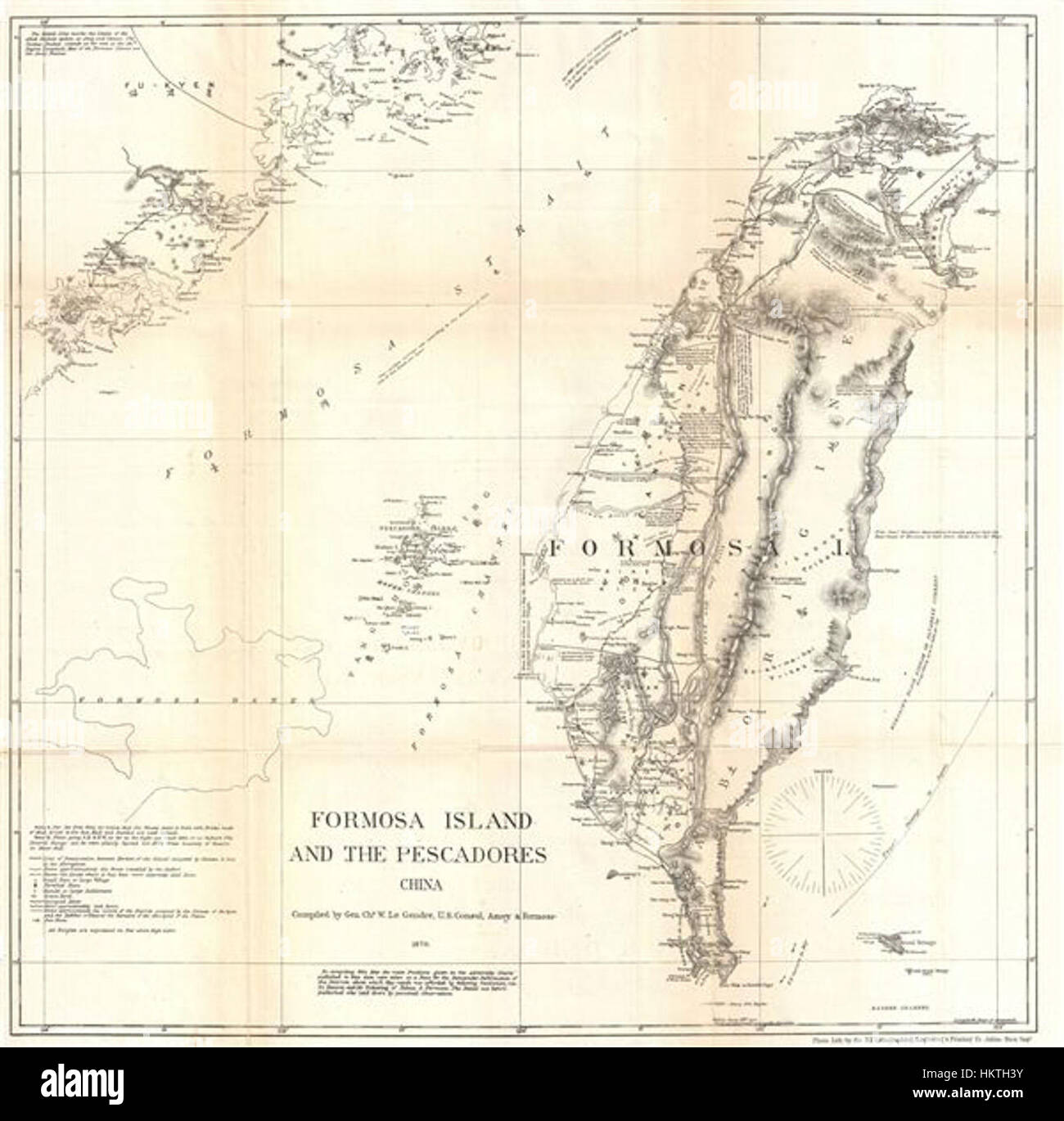 This 1870 map by Le Gendre depicts Formosa Island (modern-day Taiwan ...