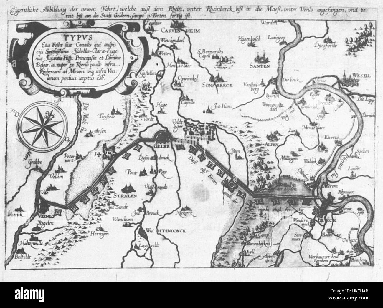 This historical illustration depicts the Fossa Eugeniana, a canal ...