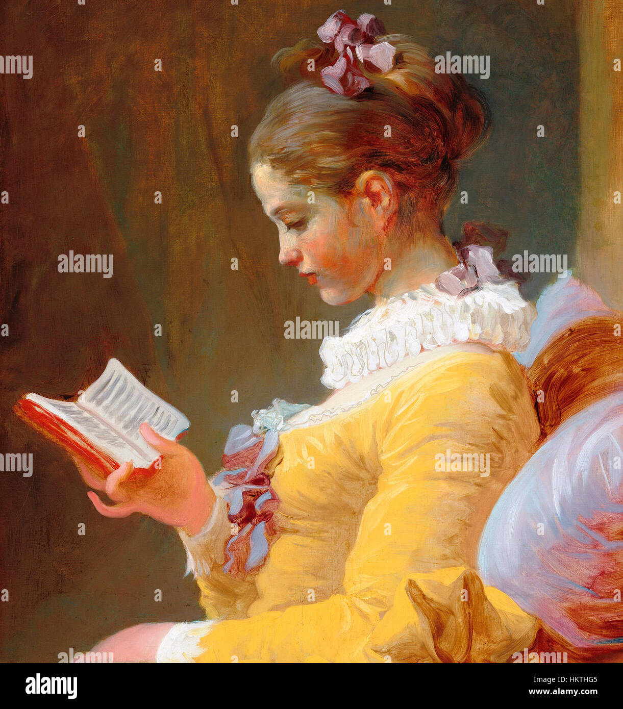 A cropped version of 'The Reader', a painting by Jean-HonorÃ© Fragonard ...