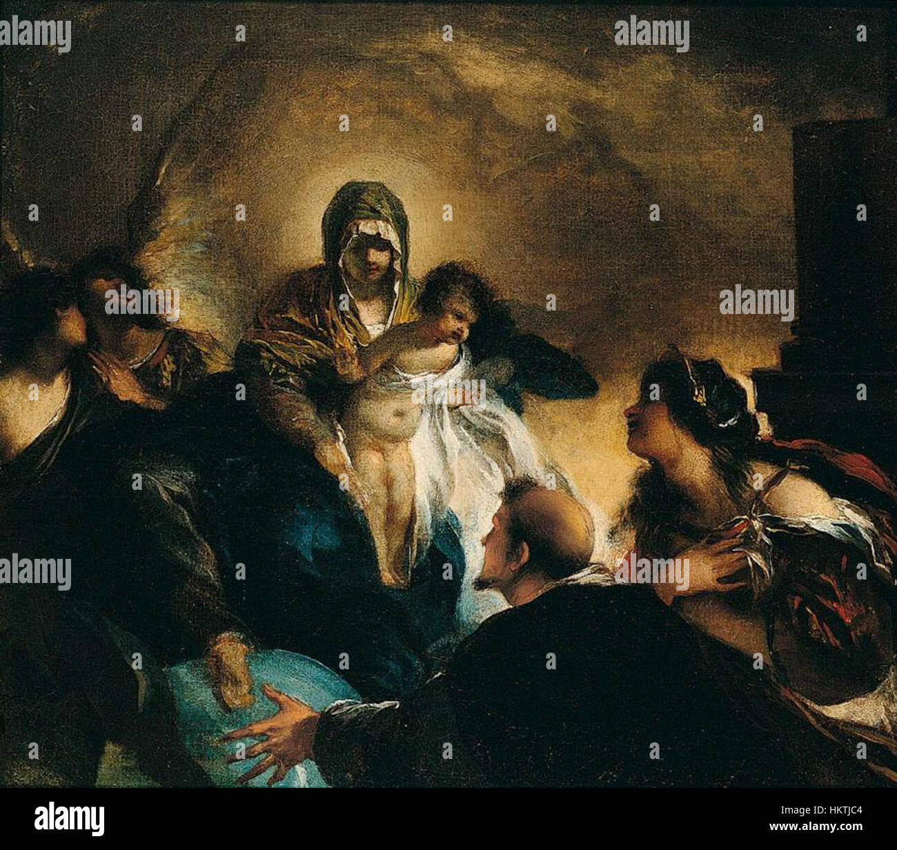 An oil painting by Francesco Maffei, titled *Madonna and Child with Sts ...