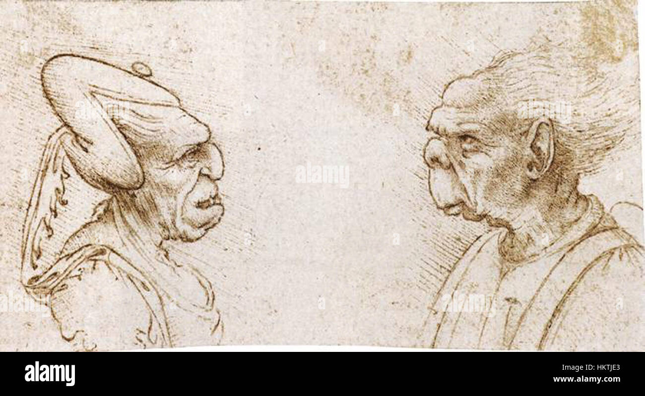 Francesco Melzi's *Two Grotesque Heads* is a detailed study of two ...