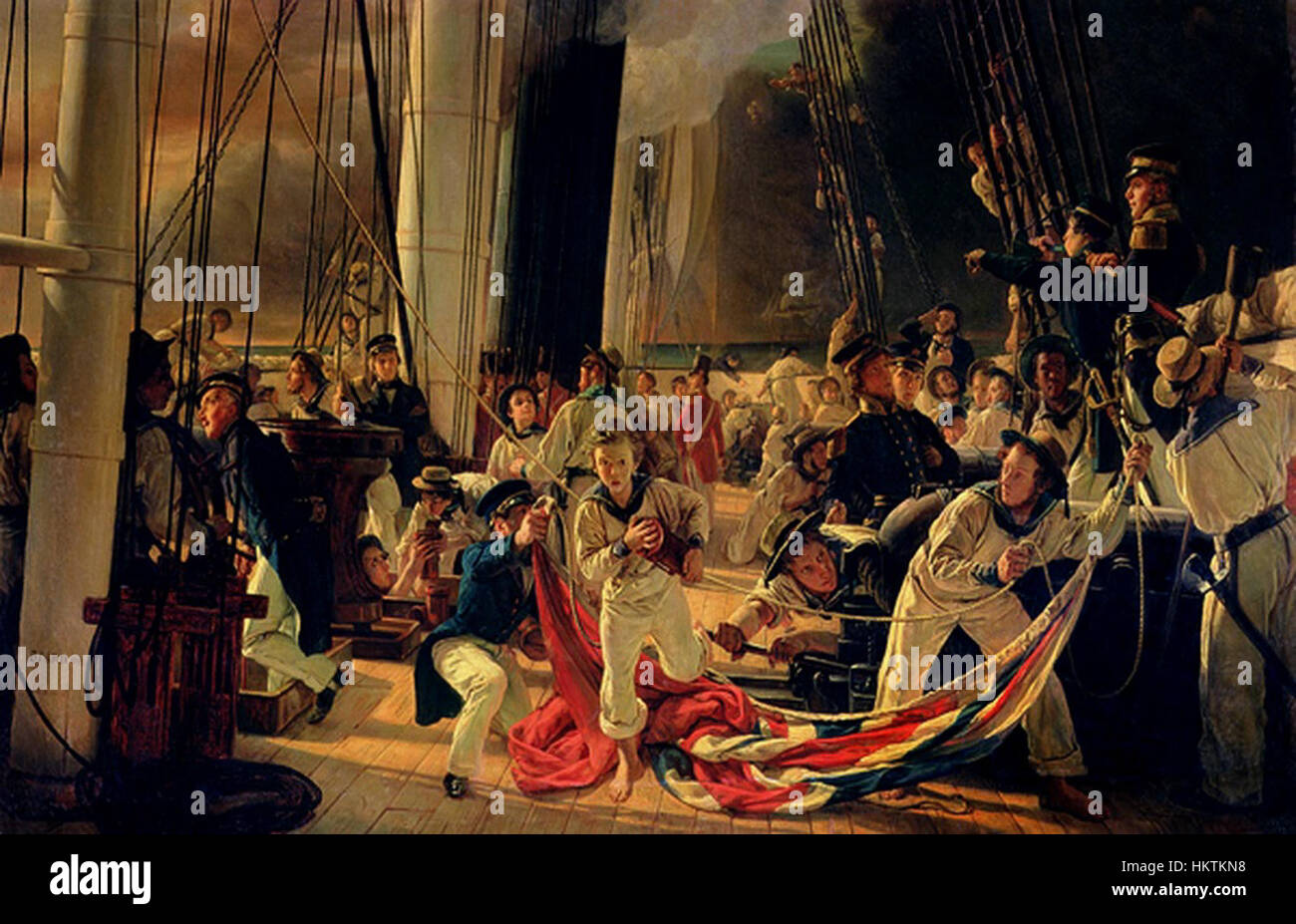 This dramatic naval battle scene painted by Francois-Auguste Biard ...