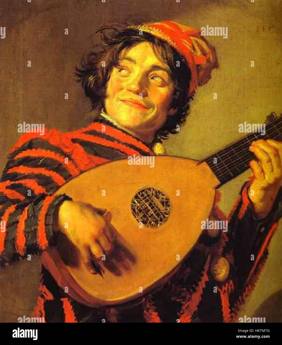 A famous portrait by Frans Hals depicting a jester holding a lute ...