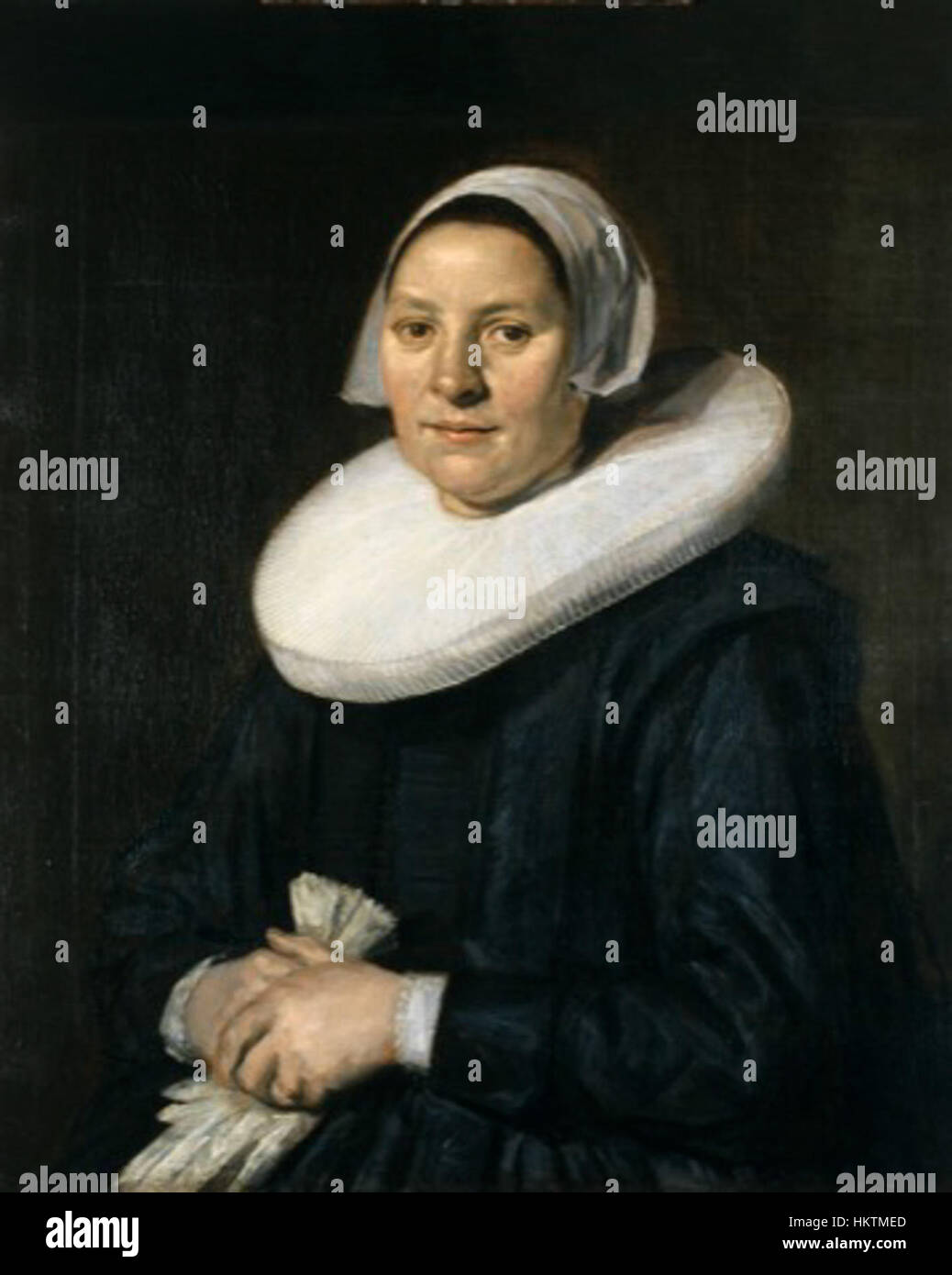Frans Hals - Portrait of a woman in millstone collar holding gloves in ...