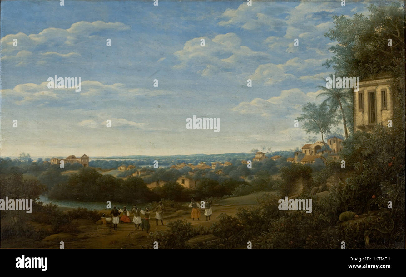A painting by Frans Post depicting a landscape in Pernambuco, Brazil ...