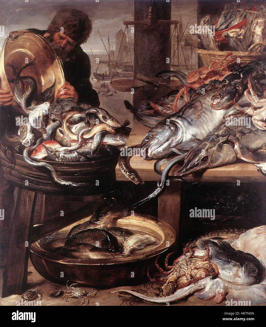 'The Fishmonger' by Frans Snyders showcases a vivid market scene filled ...
