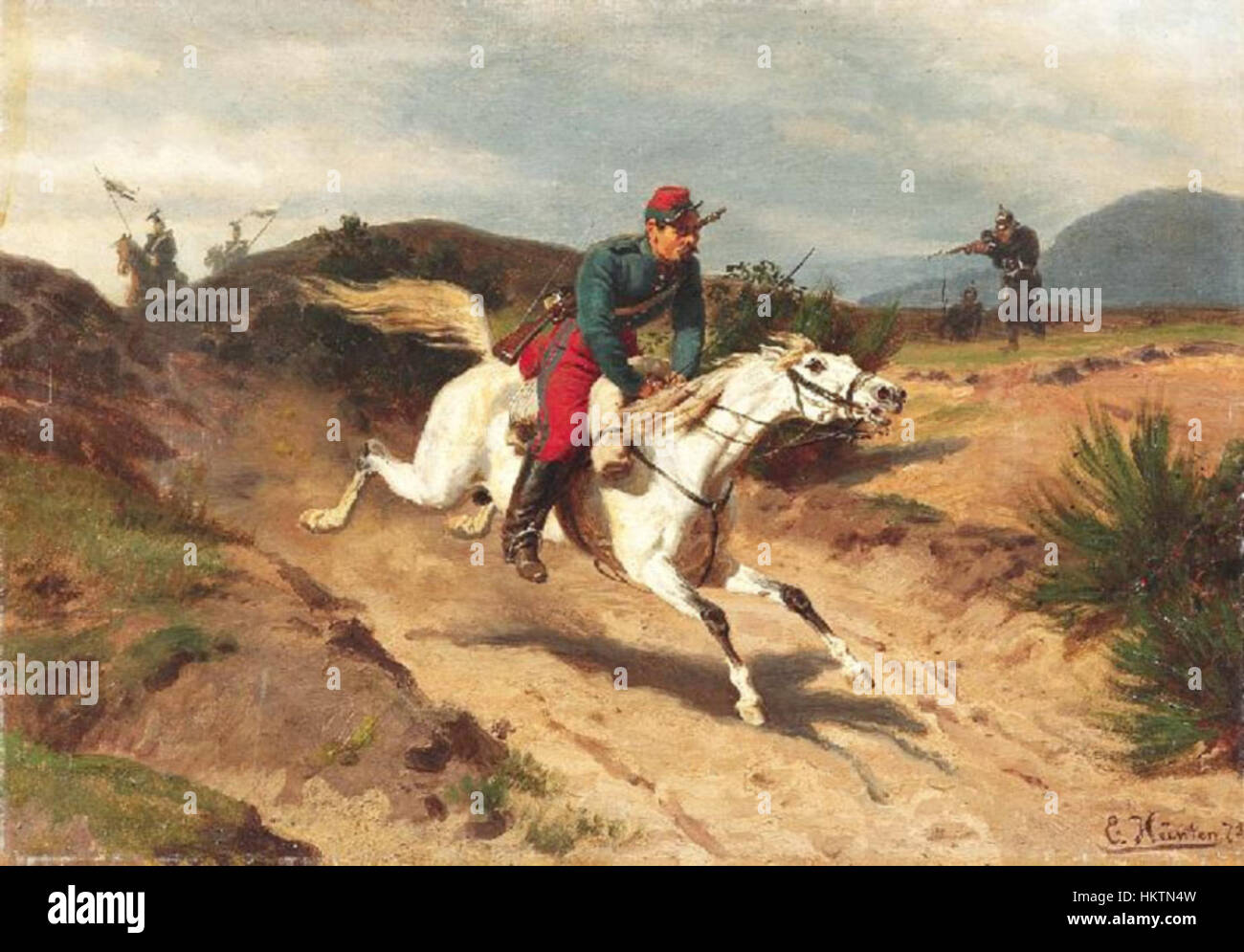 This painting depicts a French messenger rider, possibly from the ...