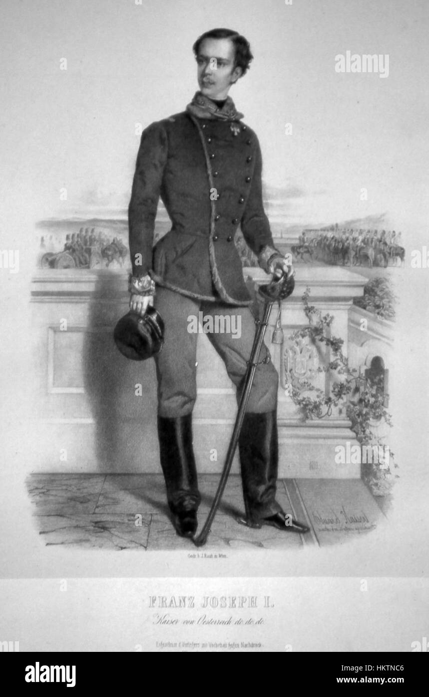 This lithograph of Franz Joseph I, the Emperor of Austria, captures his ...