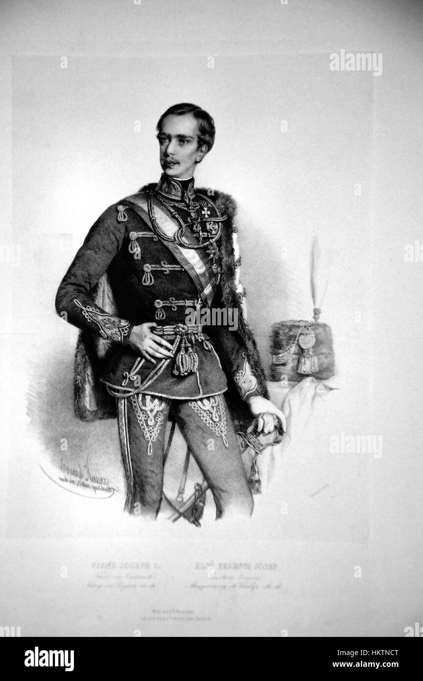 This lithograph of Franz Joseph I, the Emperor of Austria, captures a ...