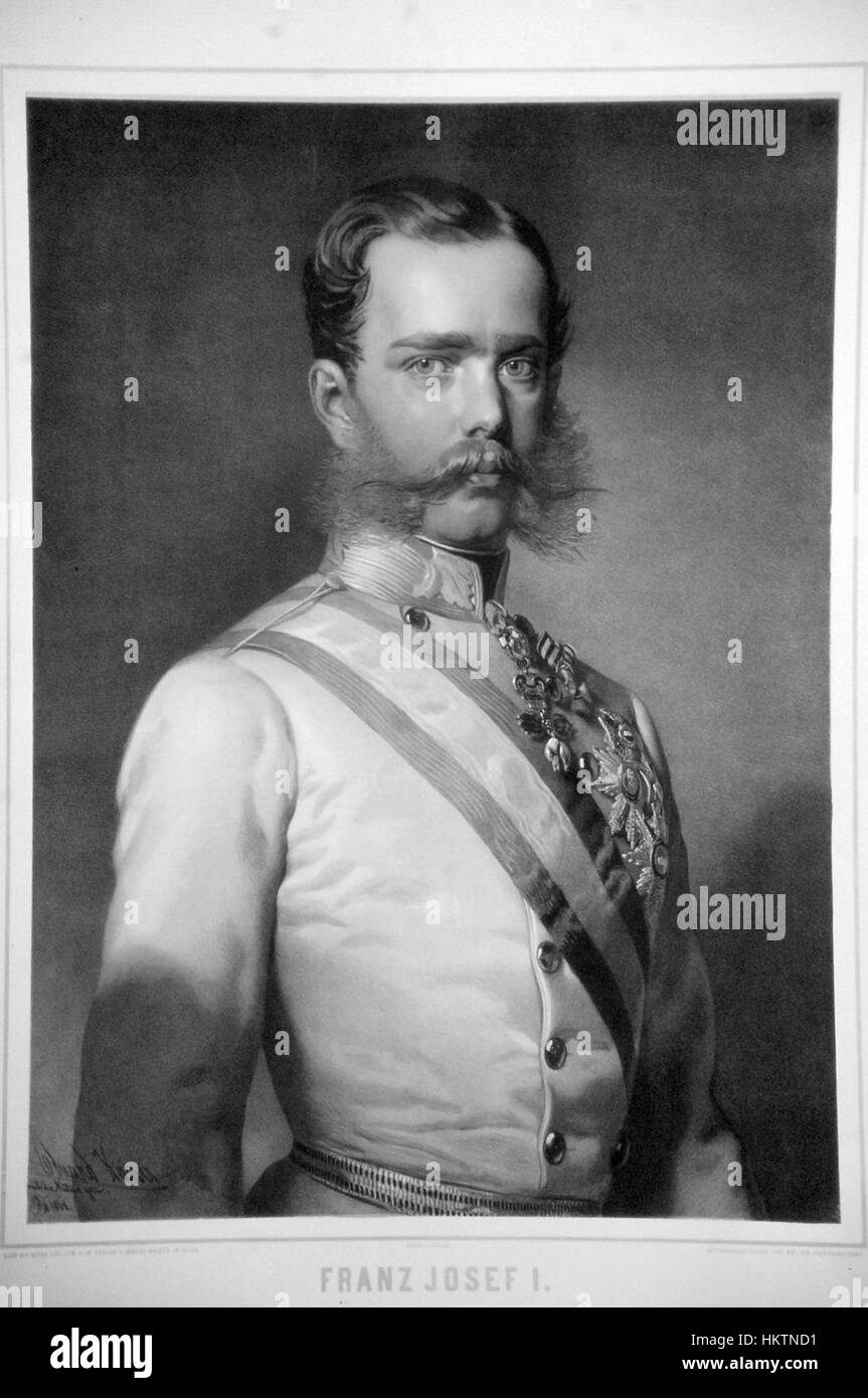 The lithograph of Franz Joseph I, the Emperor of Austria, captures the ...