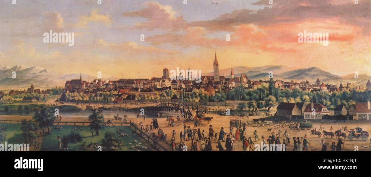 This painting by Franz Neuhauser from 1808 depicts the city of Sibiu ...