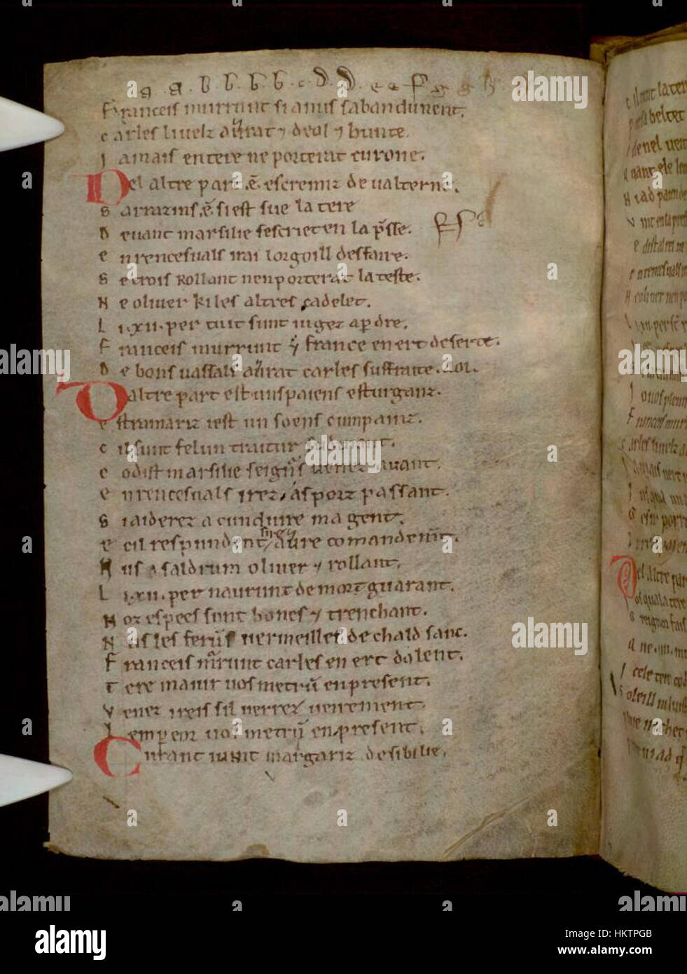 A manuscript page from 'La Chanson de Roland,' housed in the Bodleian ...