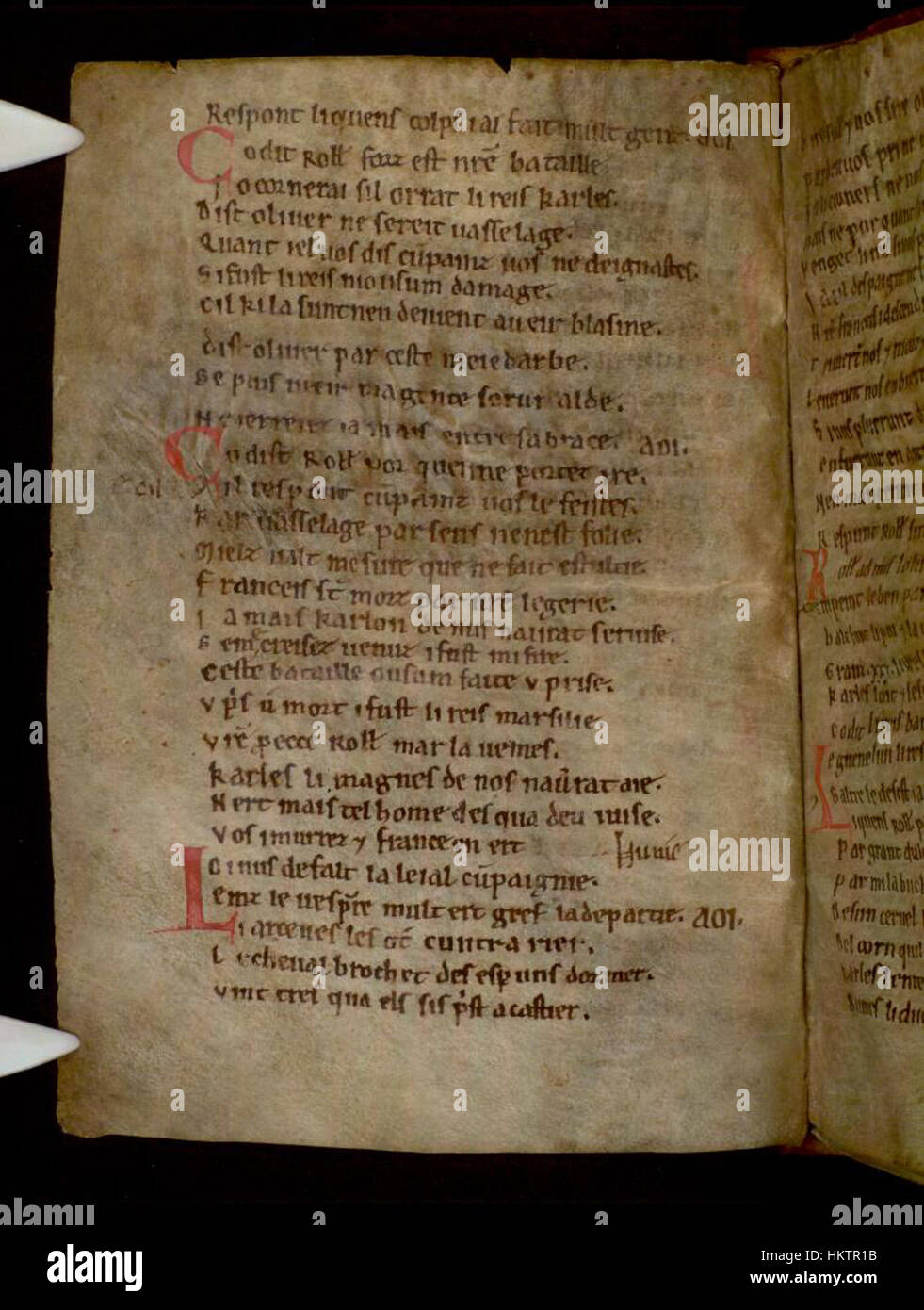 This manuscript page from 'La Chanson de Roland,' held by the Bodleian ...