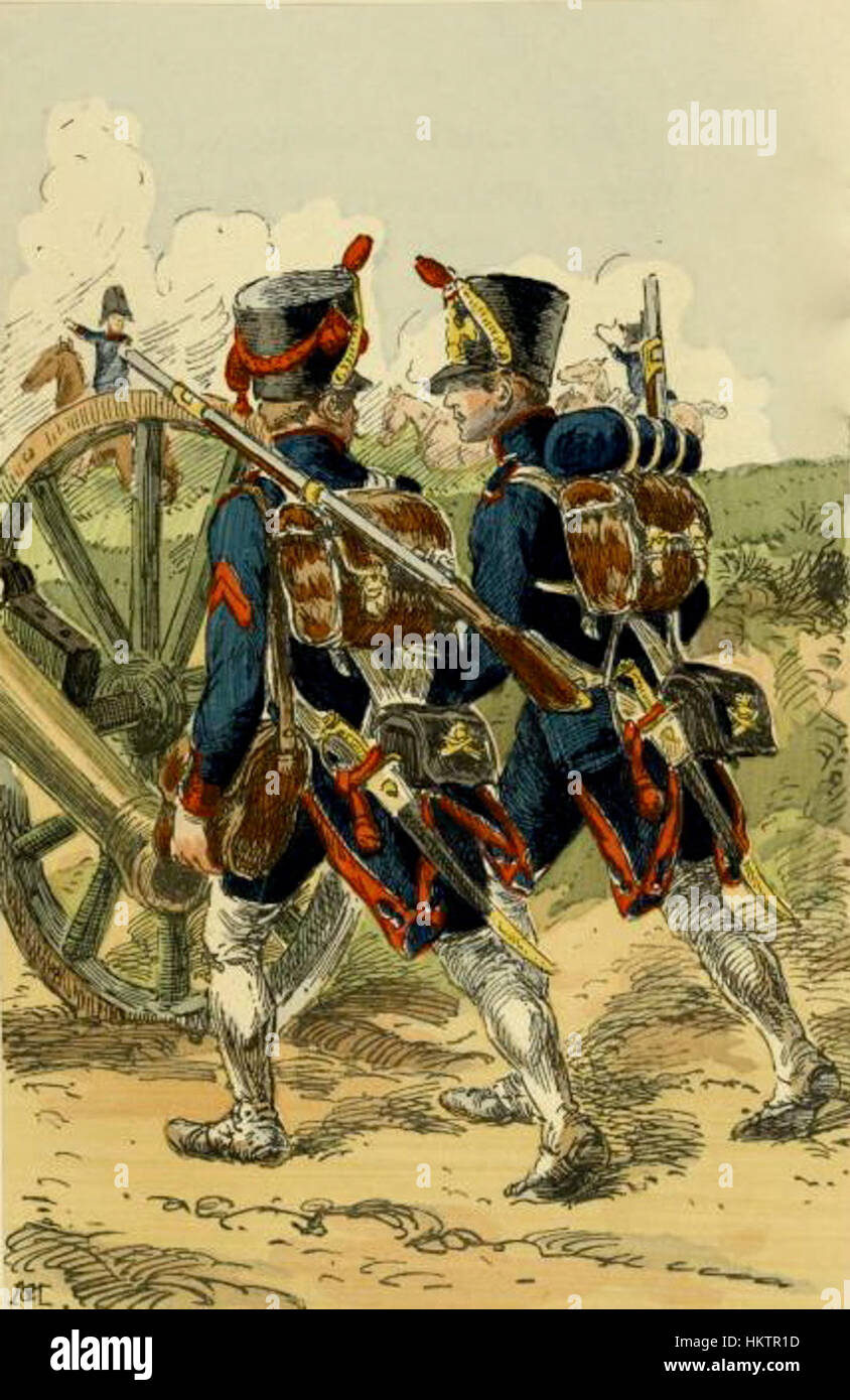 A depiction of French foot artillery in 1809, capturing the military ...