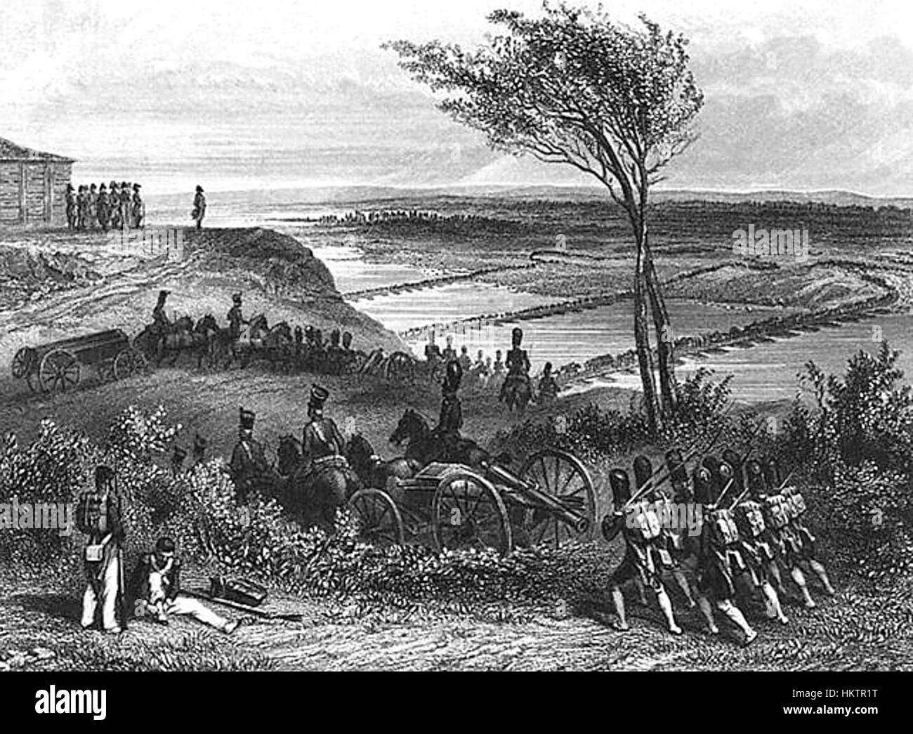 The painting depicts the French Army crossing the Nieman River in 1812 ...