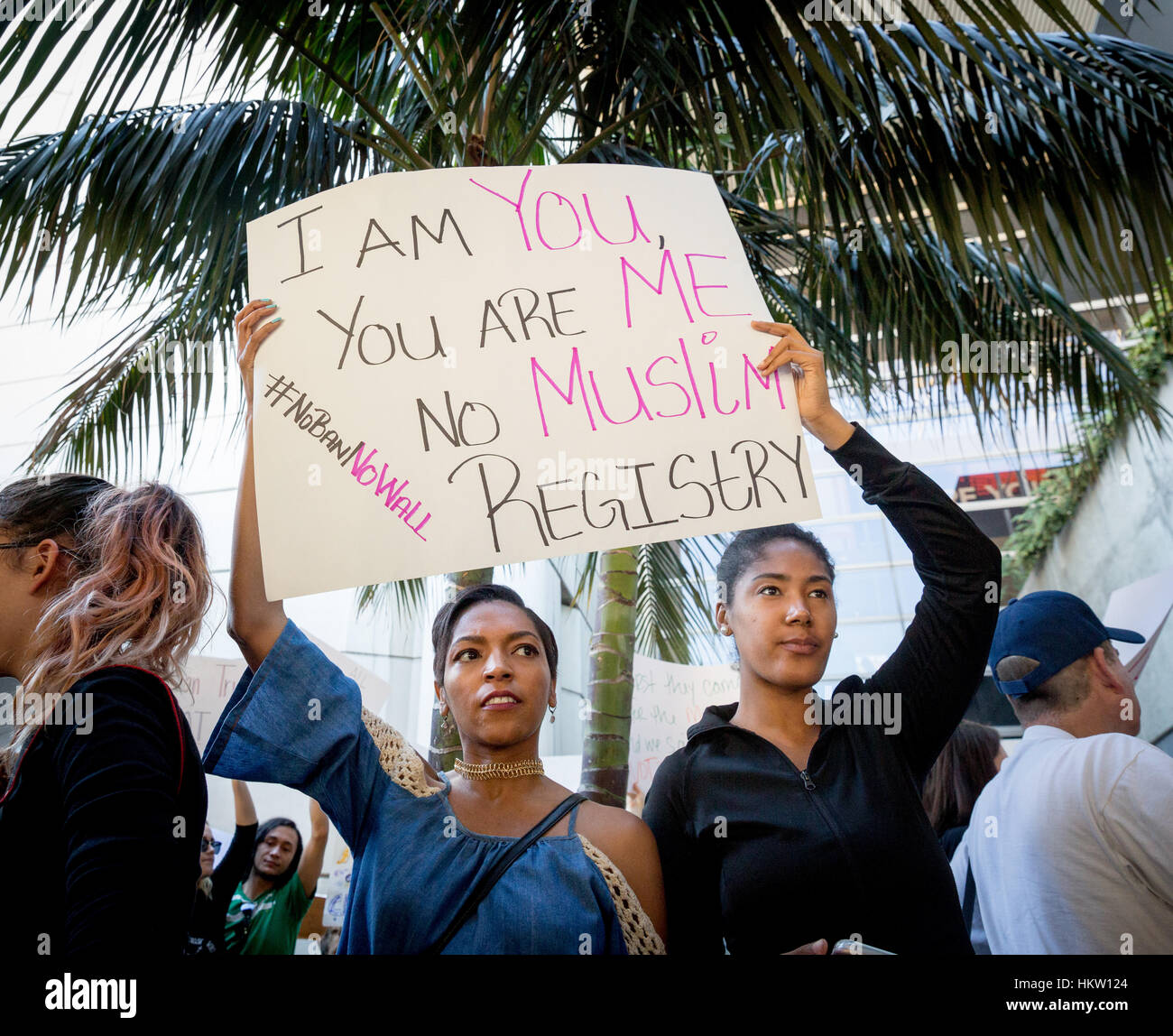 Los Angeles, California, USA. 29th Jan, 2017. People with signs ...