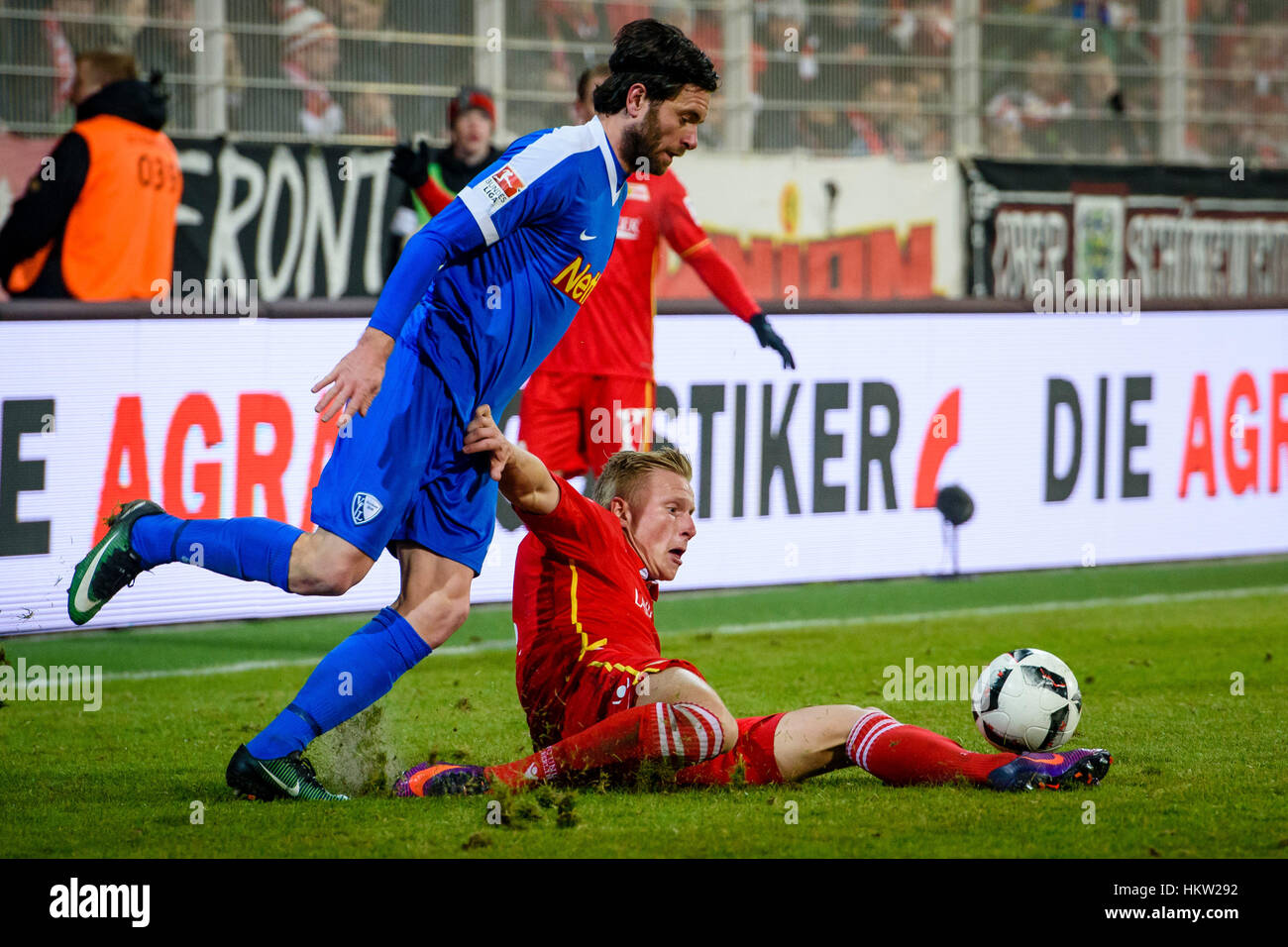 Berlin, Germany. 27th Jan, 2017. Berlin's Kristian Pedersen (R) and ...