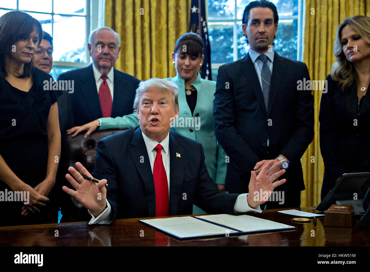 Washington, DC, USA. 30th Jan, 2017. U.S. President Donald Trump speaks ...