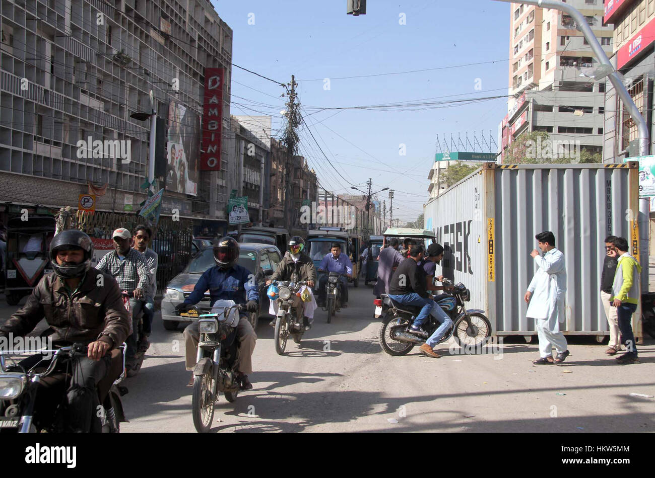 Karachi, Pakistan. 30th Jan, 2017. Container placed on road nearby ...