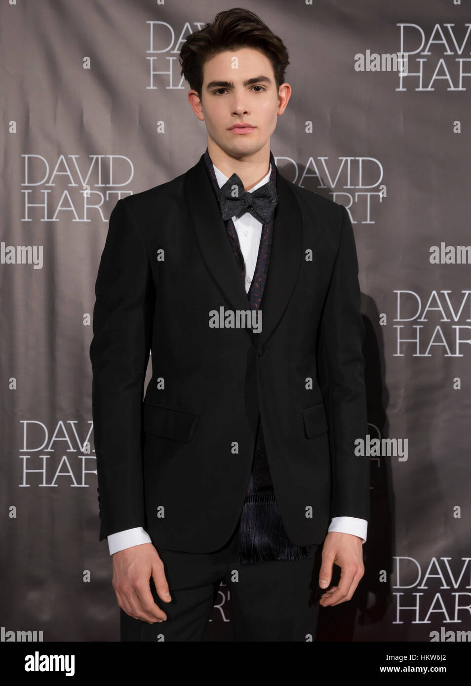 New York City, USA. 30th Jan, 2017. A model poses at the David Hart ...