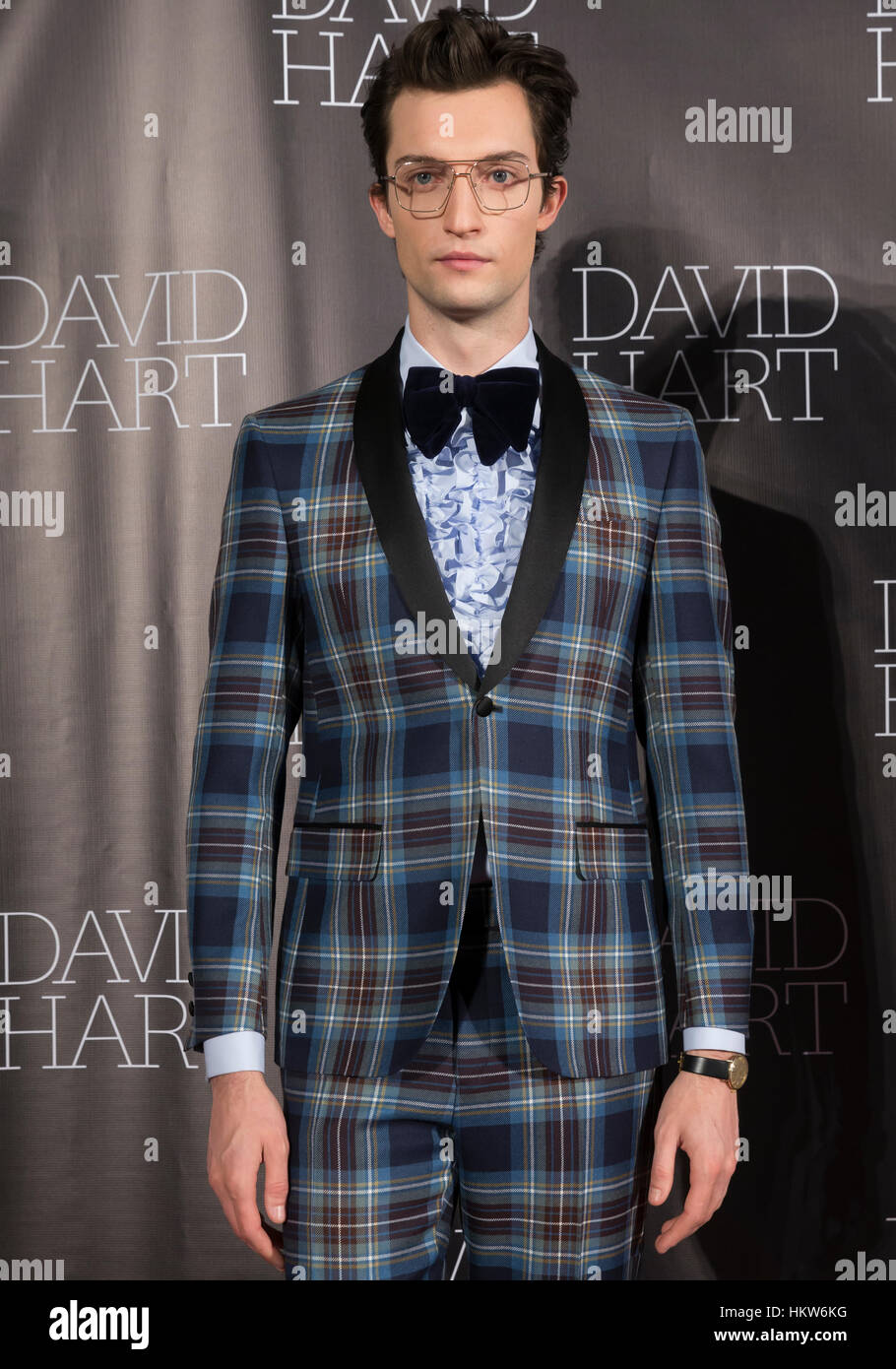 New York City, USA. 30th Jan, 2017. A model poses at the David Hart ...