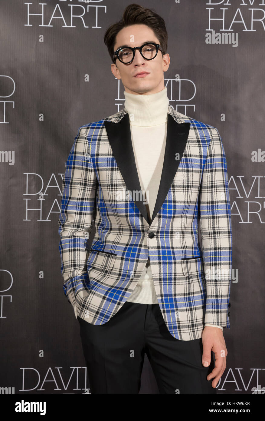 New York City, USA. 30th Jan, 2017. A model poses at the David Hart ...