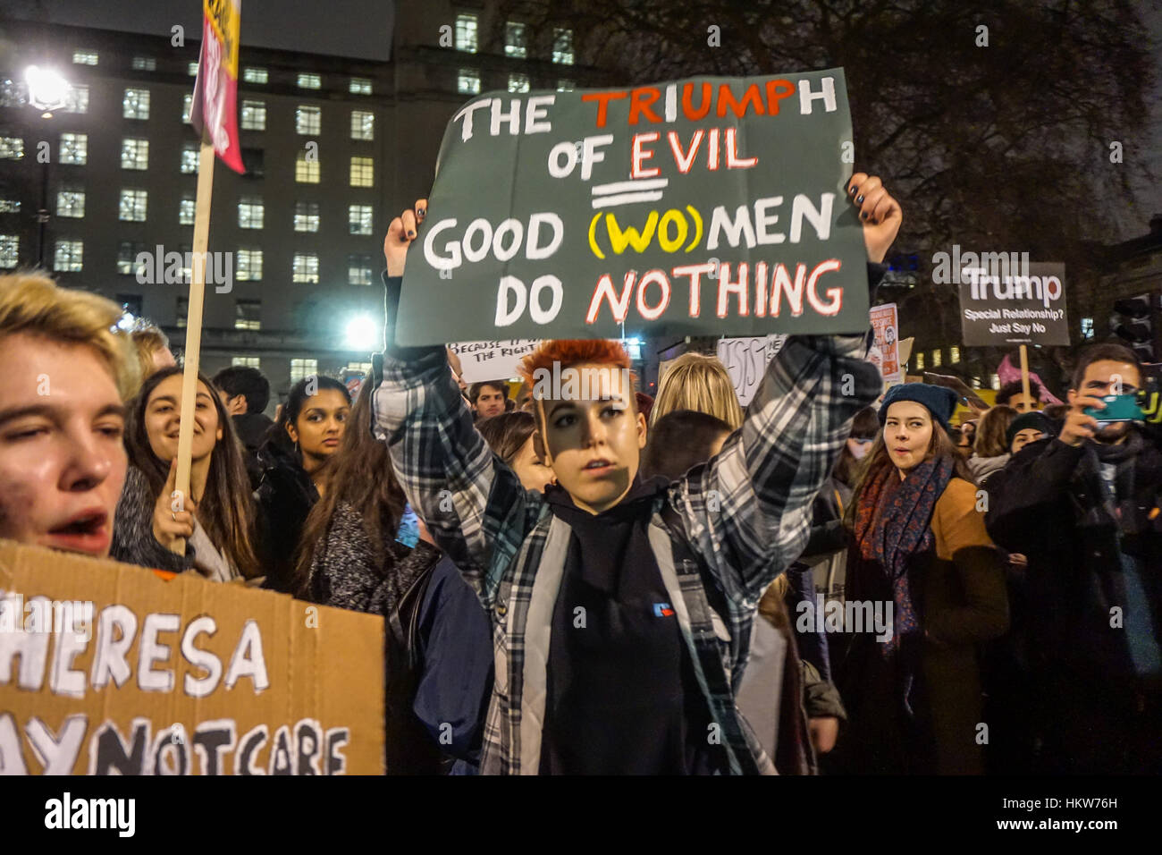 London, UK. 30th Jan, 2017. Prostrators hold an emergency demonstration ...