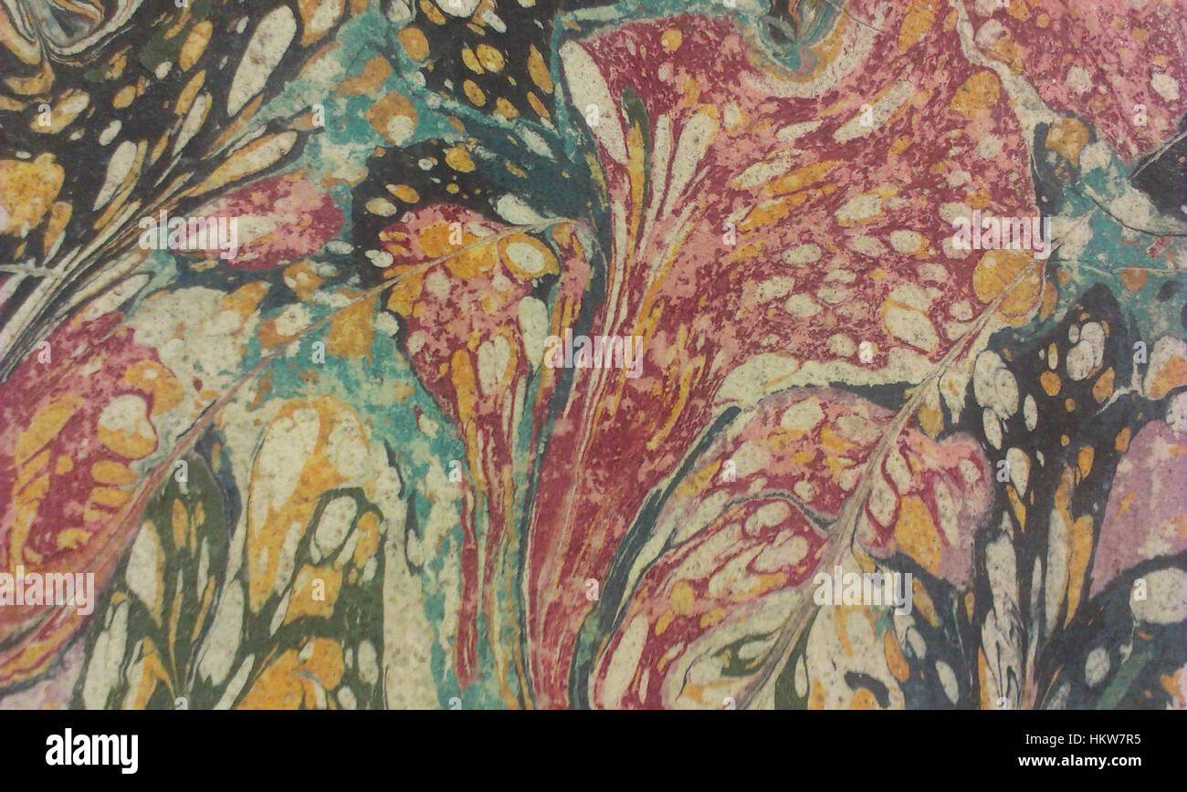 This 17th-century French marbled paper showcases intricate patterns and ...