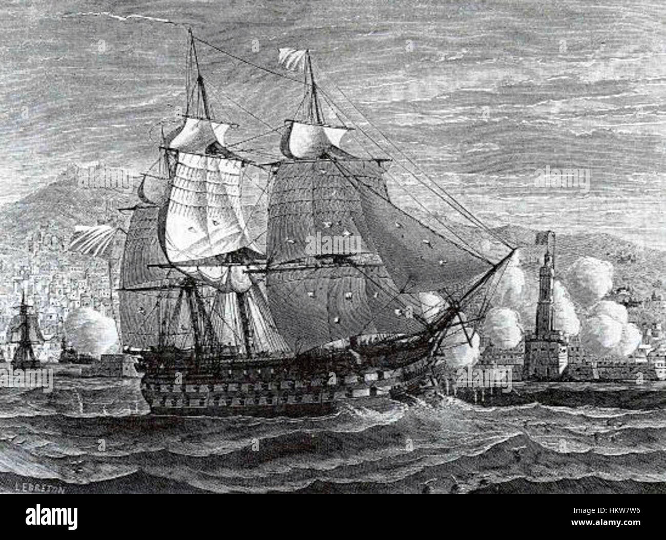 This oil painting depicts the French ship Provence, an important vessel ...