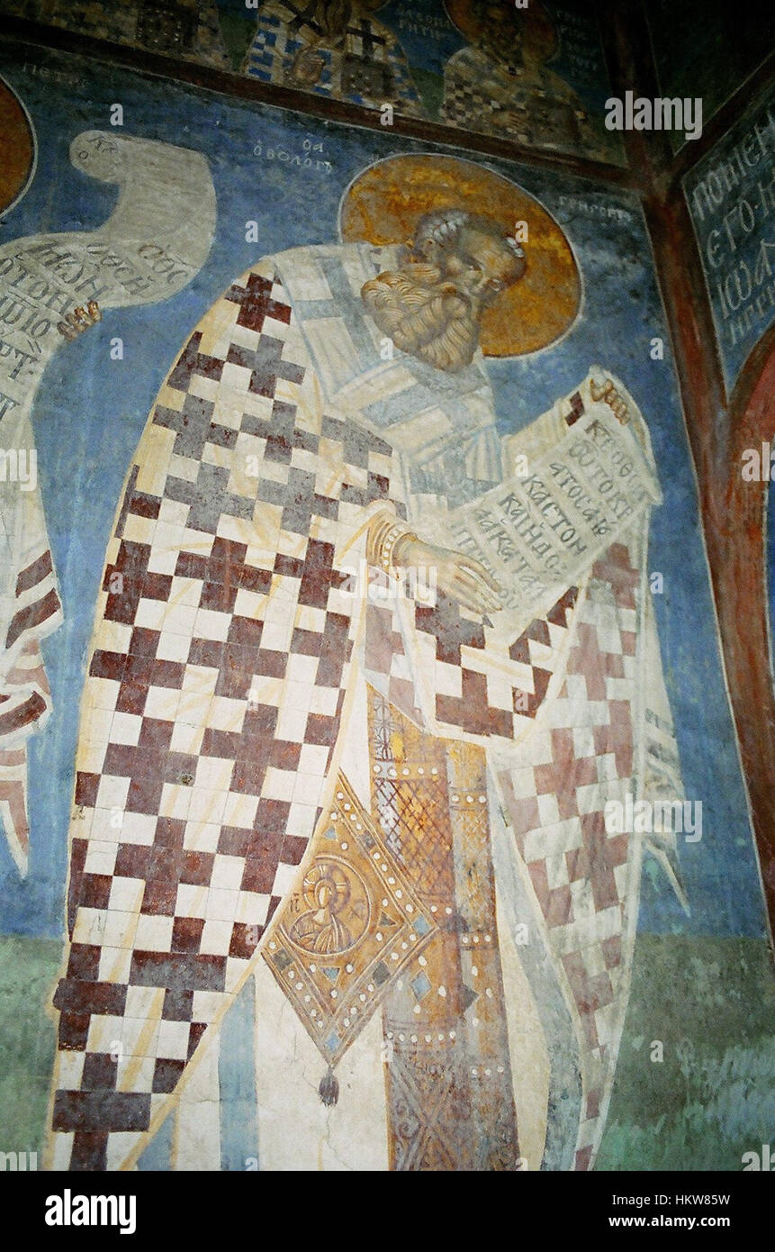The fresco of St. Andrew from the 17th century depicts religious scenes ...