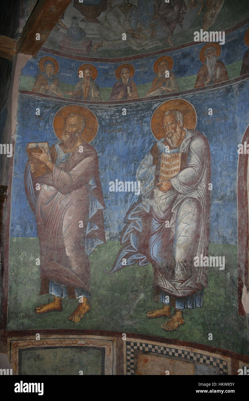 The fresco 'Freska od Sv. Andreja na Matka 2' depicts Saint Andrew in a ...