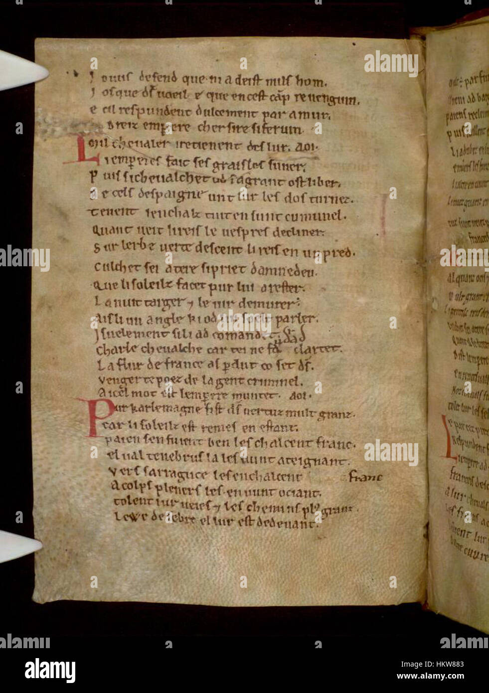 A manuscript page from 'La Chanson de Roland,' housed in the Bodleian ...