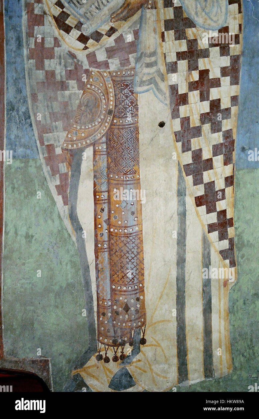 This artwork titled *Freska od Sv. Andreja na Matka* depicts an ...