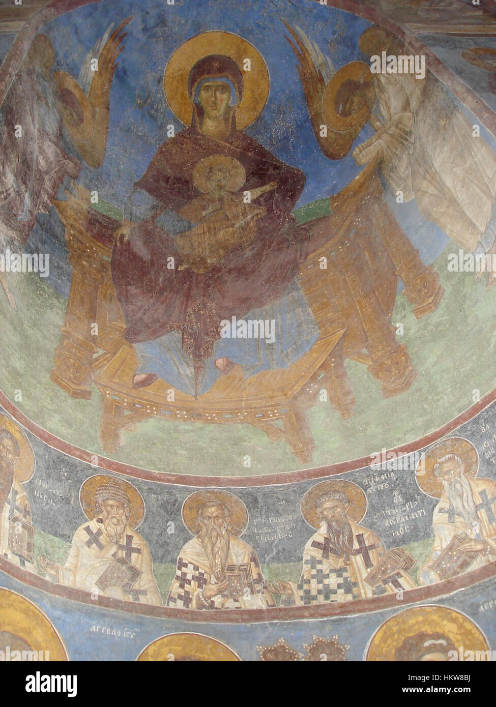 The fresco 'Freska od Sv. Andreja na Matka' depicts scenes from the ...