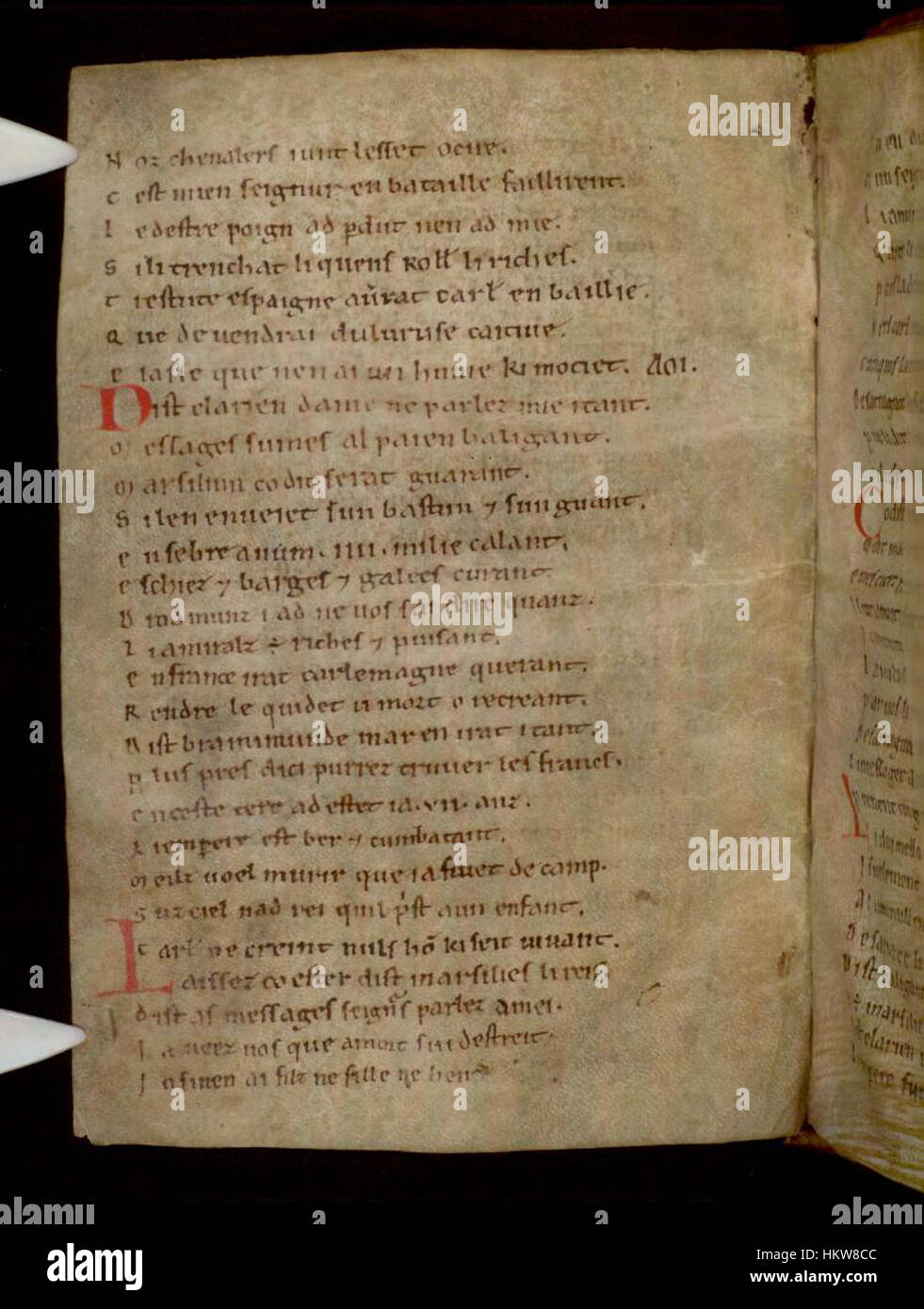 A page from the medieval manuscript 'La Chanson de Roland' housed at ...