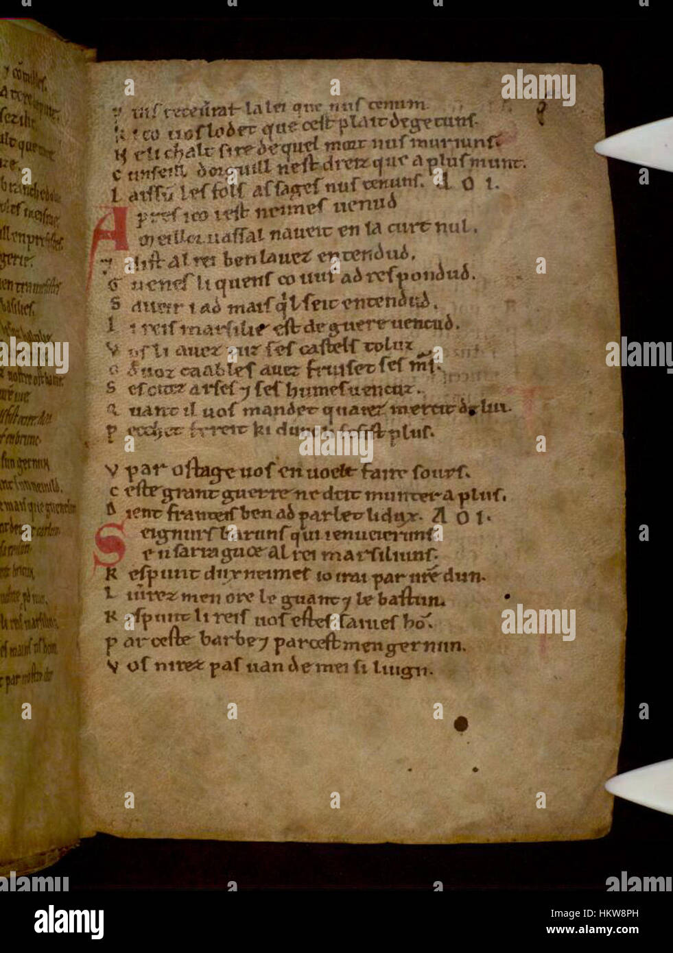 A manuscript illustration from 'La Chanson de Roland,' housed in the ...