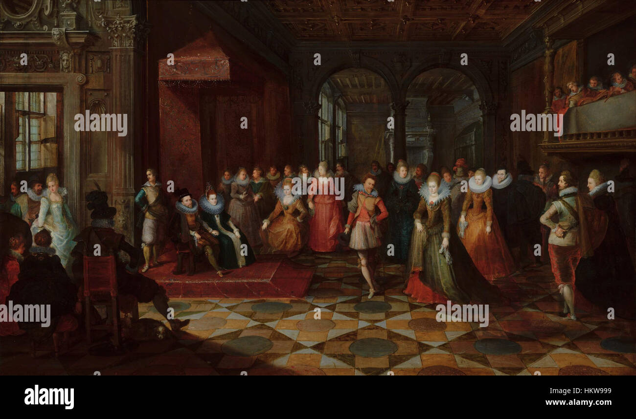 This 18th-century painting captures an elegant ballroom scene at a ...