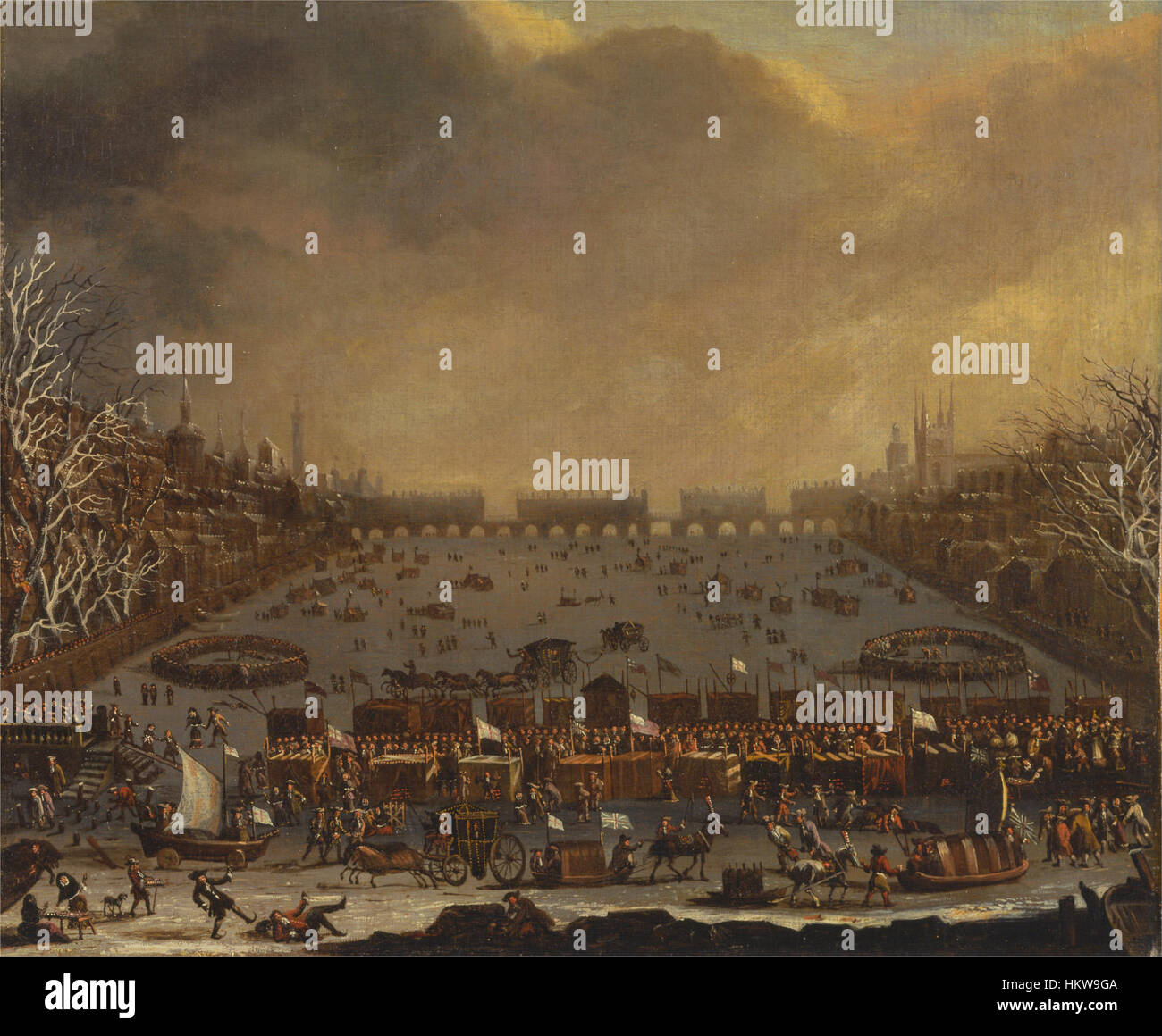 'Frost Fair on the Thames' is a historical painting that captures the ...