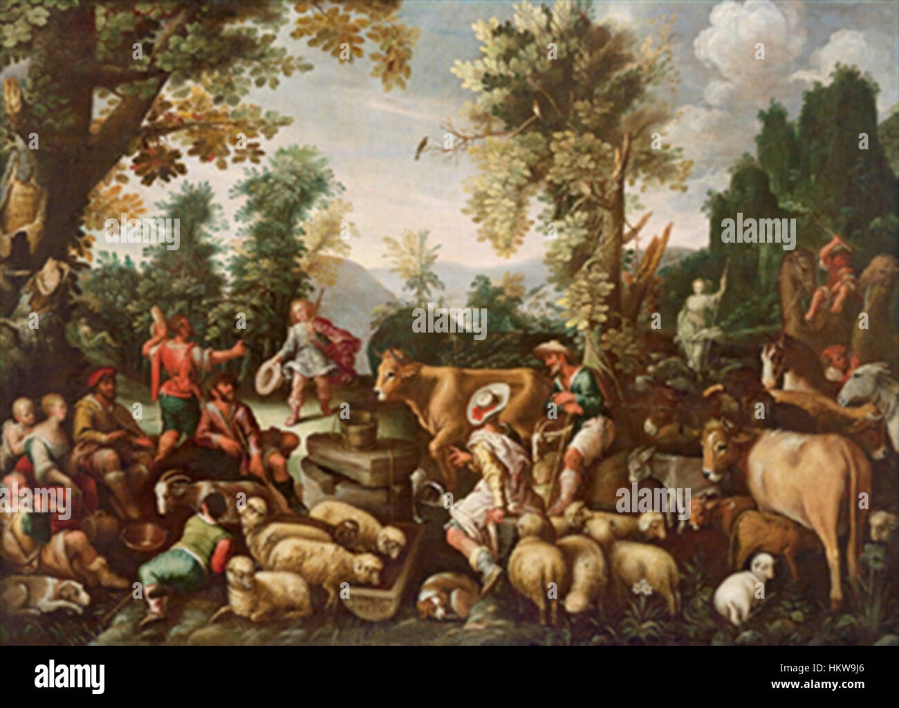 'Fuente de la Juan Leandro-Jacob y Laban' is a classical painting that ...